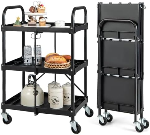 Amazon.com: Goplus Folding Utility Cart, 3-Tier Rolling Tool Cart w ...