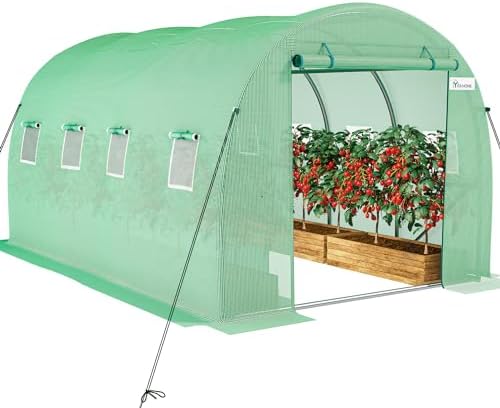 YITAHOME 4x2.5m Double Doors Polytunnel Greenhouse, Reinforced Metal ...