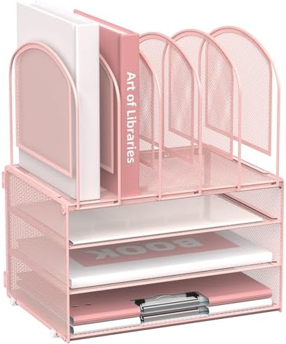 DALTACK Paper Desk Organizer, 3-Tier Letter Tray with 5 Vertical File ...