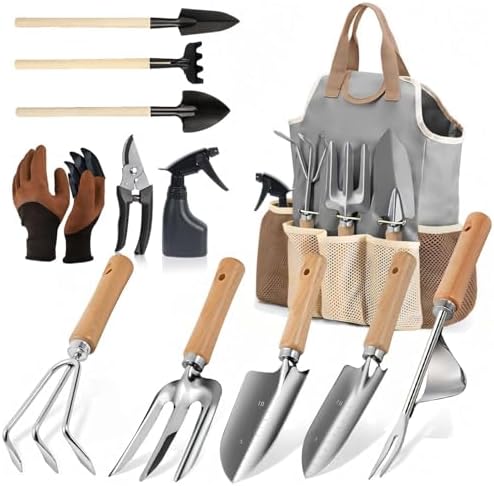 MOXTOYU Garden Tools Set, 12 Pieces Heavy Duty Gardening Tools Set with Garden Tool Bag ...