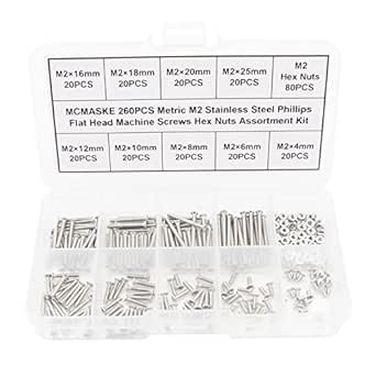 MCMASKE 260PCS Metric M2 Stainless Steel Phillips Flat Head Machine ...