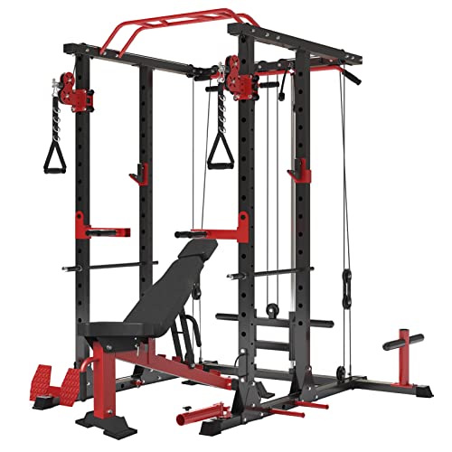 Mikolo Power Cage with Weight Bench, 1500lbs Squat Rack with Cable ...