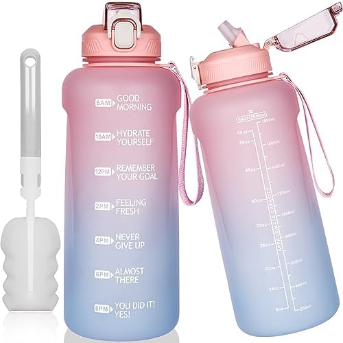 Uootach Bouteille d'eau, Gourde Sport 2 Litre, Marqueur de Temps inspiré, Gourde avec Paille ...