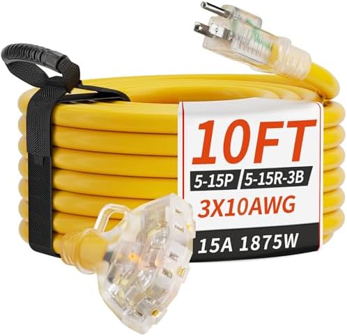 Amazon.com: PlugSaf 10 FT 10/3 Gauge Outdoor Extension Cord with ...