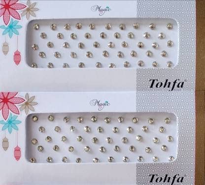 Glamyou Large (Size-5) Silver Colour Stone Bindi Set of 2 Pack For ...