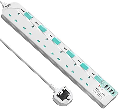 SE UKASE Extension Lead with USB Slots(5V/4.2A),USB Timer, 6 Way Plug ...