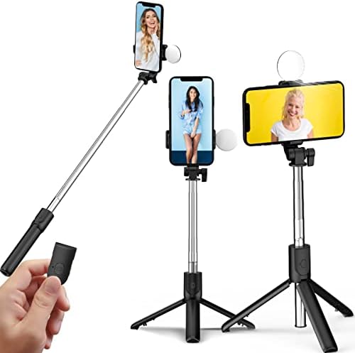 Amazon.co.jp: Selfie Stick with Light, Smartphone, Tripod, Compact ...