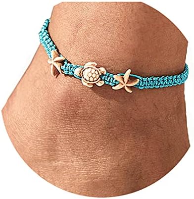 Amazon.com: Zoestar Boho Starfish Turtle Anklet Ankle Bracelet Beaded Foot Accessories Double ...