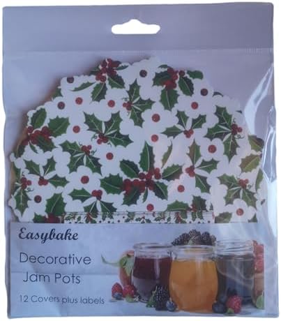 NJ Products 12 Christmas Holly Berry Jam Pot Covers, Wax Discs, Rubber ...