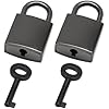 Waziaqoc 2Pcs Mini Padlocks, Square Black Padlock with Keys Metal ...