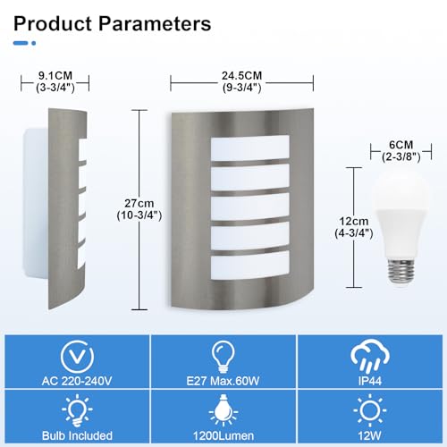 Allesgute Outdoor Wall Lights Mains Powered Curved Outside Wall Light ...