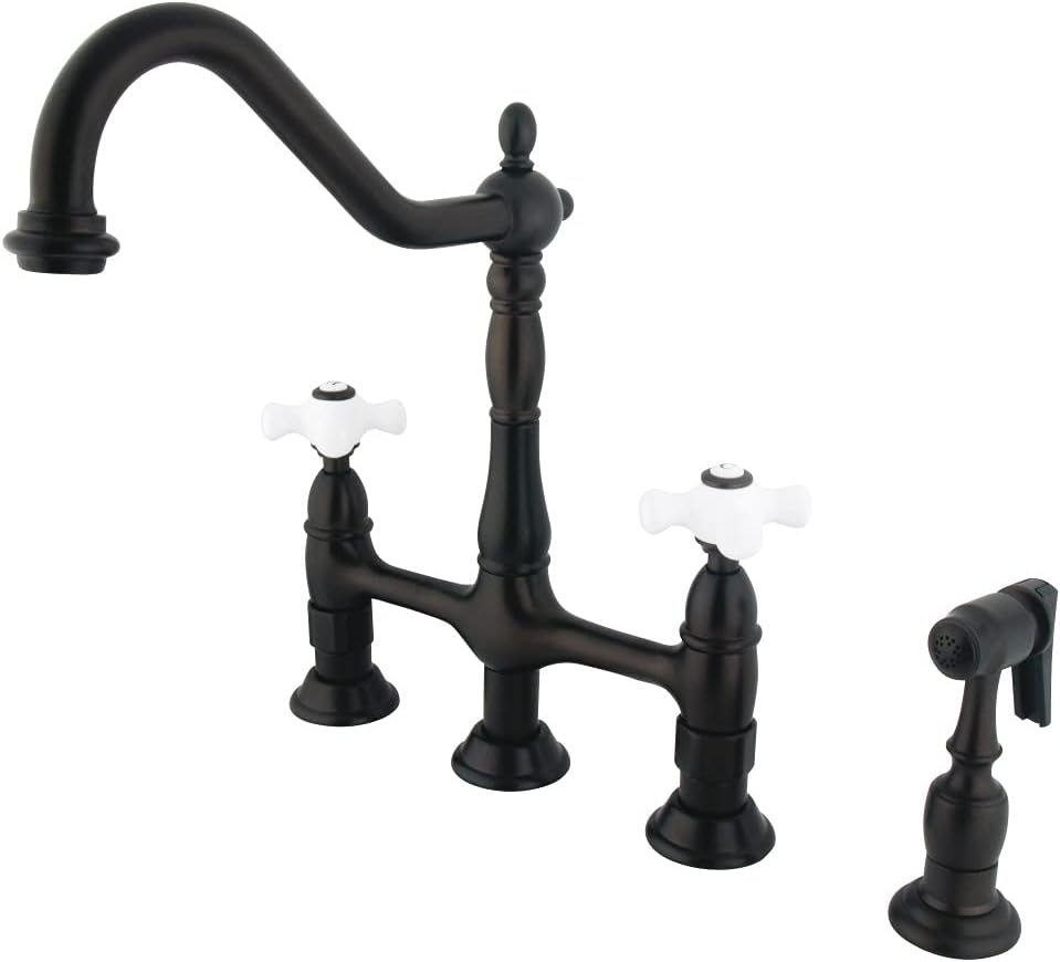 Kingston Brass KS1275TXBS French Country Bridge Kitchen Faucet, 8-3/4 ...