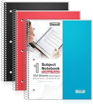 Amazon.com : Dunwell 3-Pack Wide Ruled Spiral Notebook, (Red Blue Black ...
