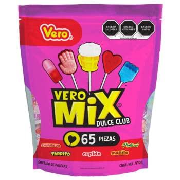 Surtido de Paletas Vero Mix Dulce Club Bolsa con 65 piezas (930 gramos ...