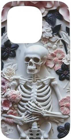 Amazon.com: iPhone 15 Pro Whimsigoth Skeleton - Pink - Black Floral ...
