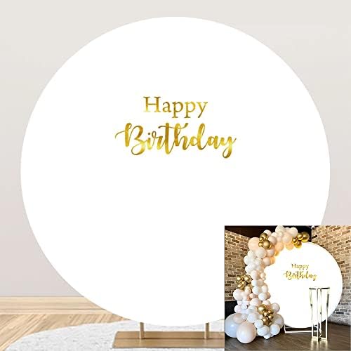 Amazon.com : OERJU White Birthday Round Backdrop Cover Happy Birthday ...