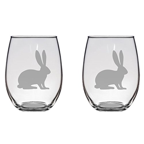 Amazon.com: Sitting Rabbit Etched Stemless Wine Glasses - Set of 2/4/6 ...