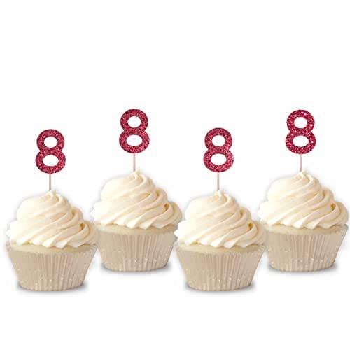 Amazon.com: Glitter Number 8 Cupcake Toppers | Set of 12 Glitter Eight ...