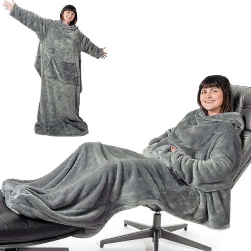 Amazon.com: EzrAllora Lightweight Fleece Blanket with Sleeves and Foot ...