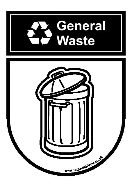 General Waste Recycling Sticker, 10 cm x 15 cm, Easy Peel, Self ...