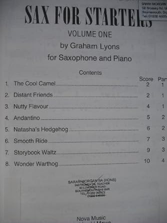 Alto Sax for Starters Volume 1 - Very First Pieces for alto saxophone ...