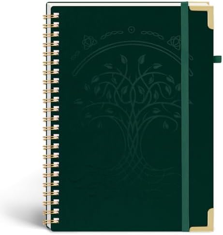Koogel A5 Spiral Notebook, Dark Green Journal with Faux Leather Cover ...