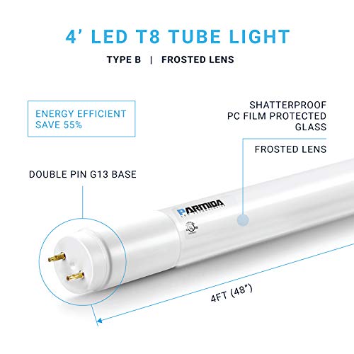(20 Pack) Parmida LED T8 Light Tube, Type B, 4FT, 18W (40W Equivalent ...