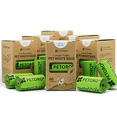 PETORO Compostable Dog Poop Bags, Corn Based Pet Waste Bags, Eco ...