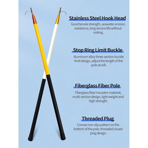 XYSMXS 2/4 Pcs Swimming Pool Telescopic Pole with Hook, Fiberglass Pool ...