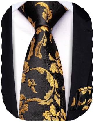 Amazon.com: Hi-Tie Boys Silk Ties Self-Tie Black Gold Floral Woven Kids ...