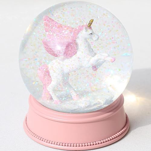 Amazon.com: Unicorn Snow Globes for Girls, Pink Glitter Glass Snowglobe ...