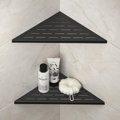 Bernkot Corner Shower Shelf, 12" Matte Black 304 Stainless Steel Slot ...