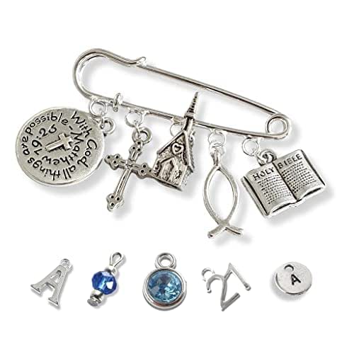 Christian Symbols Charm Brooch, Religious Theme Brooch, Matthew 19 v26 ...
