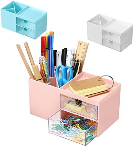 Amazon.com : 3 Pcs Office Desk Organizer with Drawers Pen Holder Mini ...