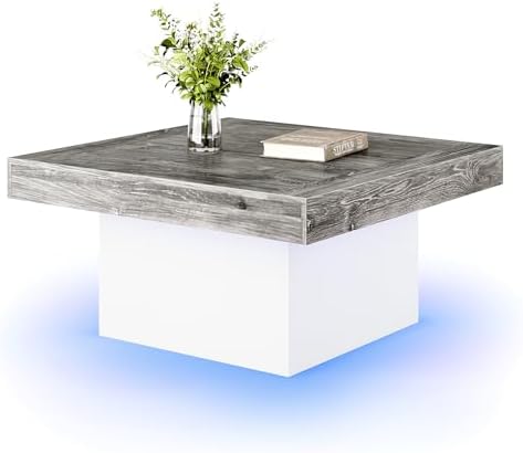 Amazon.com: LITTLE TREE Square Coffee Table with LED Lights, 35-inch Living Room Tables, Modern ...