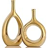 Amazon.com: Glossy Gold Ceramic Vase Set 2,Modern Hollow Circle with ...