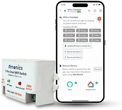 Amonics® 6Amps Smart Switch - For Wall Fan, Tubelight & Lamp Control With App, IR Remote & Alexa ...