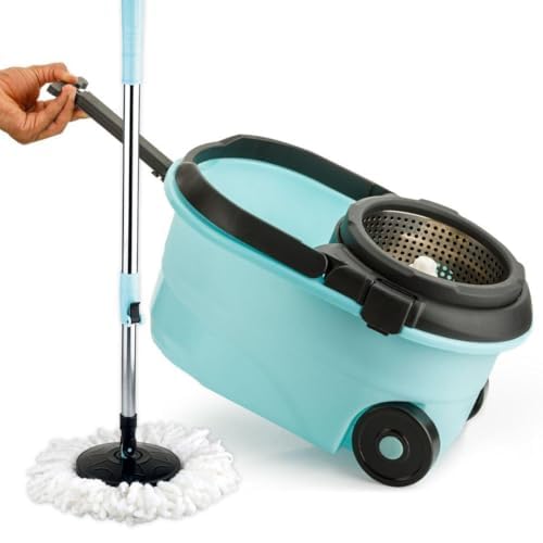 Mekshi Ultra 360 Degree Spin Cleaning Mop with Big Wheels and Stainless ...
