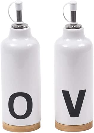 Galheteiro para Oleo e Vinagre em Cerâmica e Bambu 285ml Kenya Branco : Amazon.com.br: Cozinha