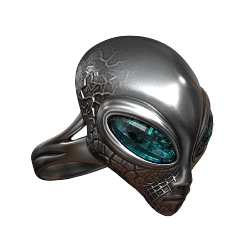 Amazon.com: Ssjewel Oxidized 14K White Gold Plated Alien Head Ring ...