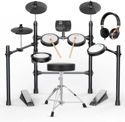Amazon.com: BESFAN Electric Drum Set with Quiet Mesh Pads, 5 Drums, 3 ...