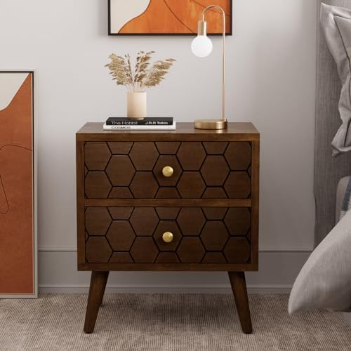 Amazon.com: YAUKOMEL Fluted Night Stand with Opening Storage,Mid Century Bedside Table with ...