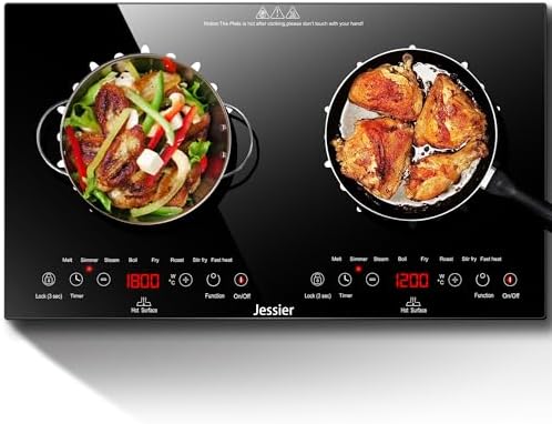 Jessier Double Ceramic Hob, 3600W Plug in Electric Hob Dual Zone, 60cm ...