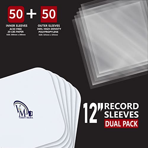 Vision Media Vinyl Record Album 12” – 50 Paper Inner & 50 Plastic Outer ...