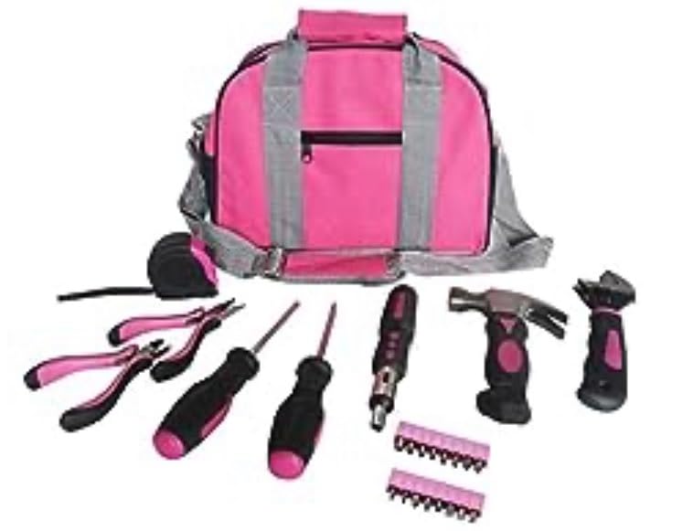 Ladies Pink Tool Kit Tool Bag DIY Set includes Pink Hammer, Pink Pliers ...