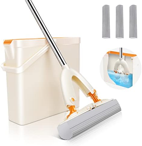 Amazon.com: HEVOL PVA Sponge Mop Bucket Set, Squeeze Mop Bucket with 3 ...