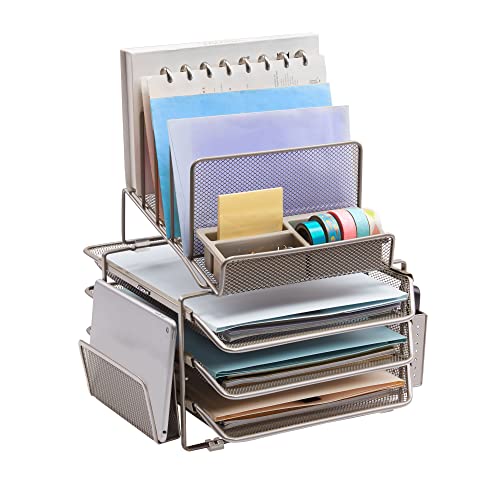 DESIGNA Stackable Mesh Desk Organizer with 3 Sliding Letter Trays 4 ...