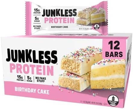 Amazon.com: JUNKLESS Protein Bars - Birthday Cake - 15g Protein, Low ...