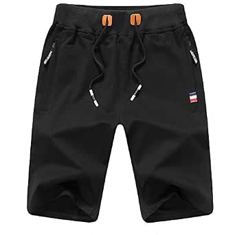Buy ZOXOZ Shorts Men's Shorts Sports Cotton with Zip Elastic Waist ...