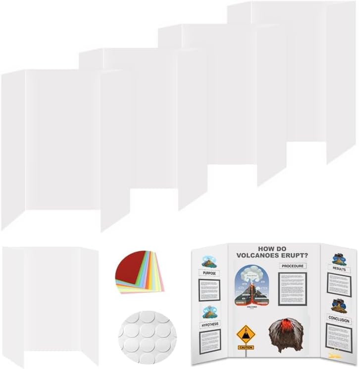 Rsgift 4 Pcs Small Tri-fold Poster Boards with Double Sided Tapes and ...